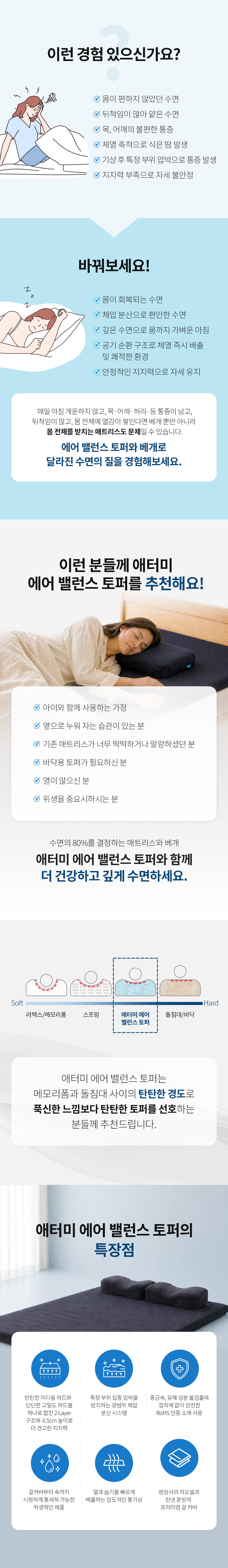 애터미 에어 밸런스 토퍼 Q + 베개 2개 세트 | 애터미 ATOMY